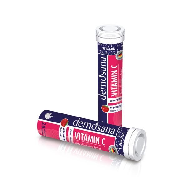 Demosana Vitamin C ดีโมซานาเม็ดฟู่ กลิ่นสตรอเบอร์รี่ 20 เม็ด